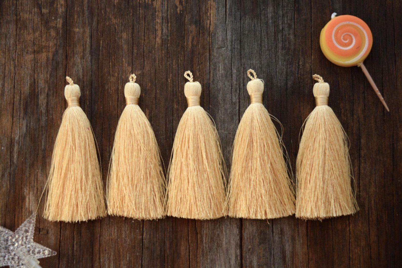 3" Soft Cream Yellow Luxe Silk Tassels, Solid Color Jewelry Tassel, 2 ...