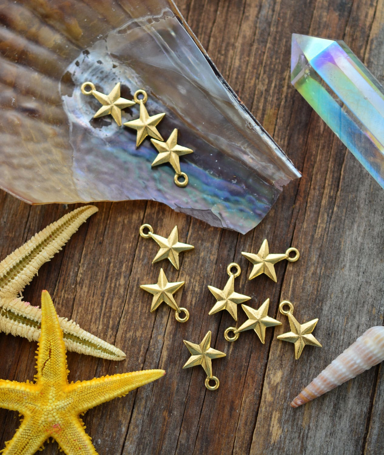 Antique Gold Mini Star Charms, 11x14mm, 2pcs / Nunn Designs, Star ...
