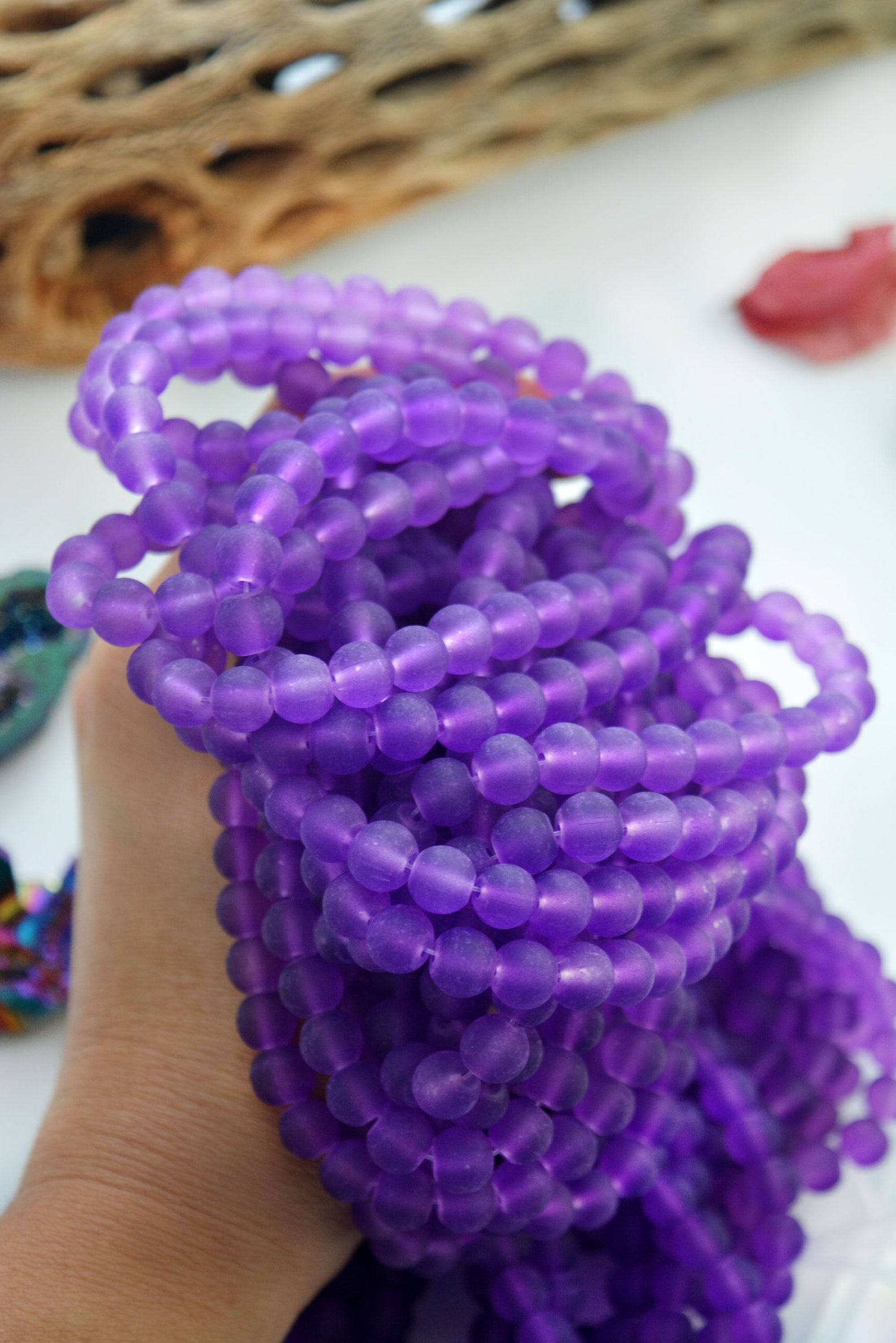 Frosted Glass Beads 8mm Violet Purple, 99 Beads, 31 Inches, Cultured ...