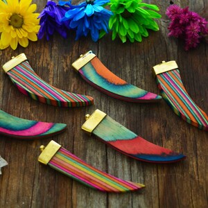 Flat Happy Rainbow Wooden Tusk Pendant, 8x90mm / Lightweight Pendant ...
