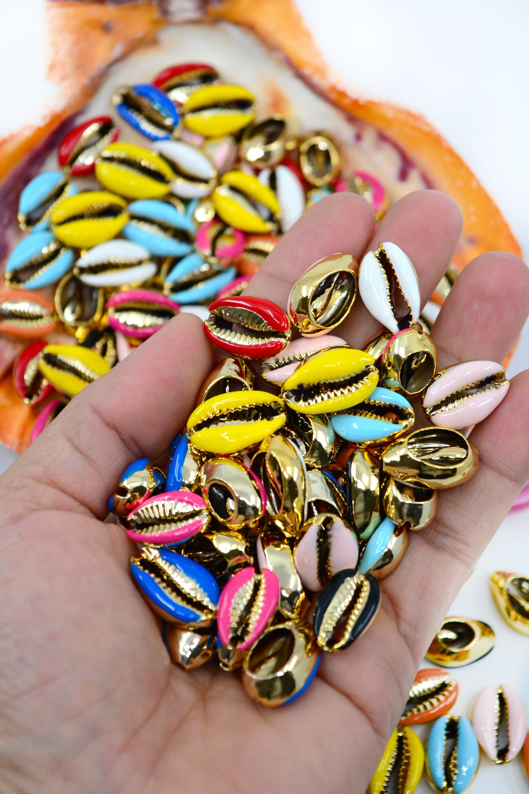Multi Color Enamel Cowrie Shells 10x16.5mm Gold Plated 10 - Etsy Norway