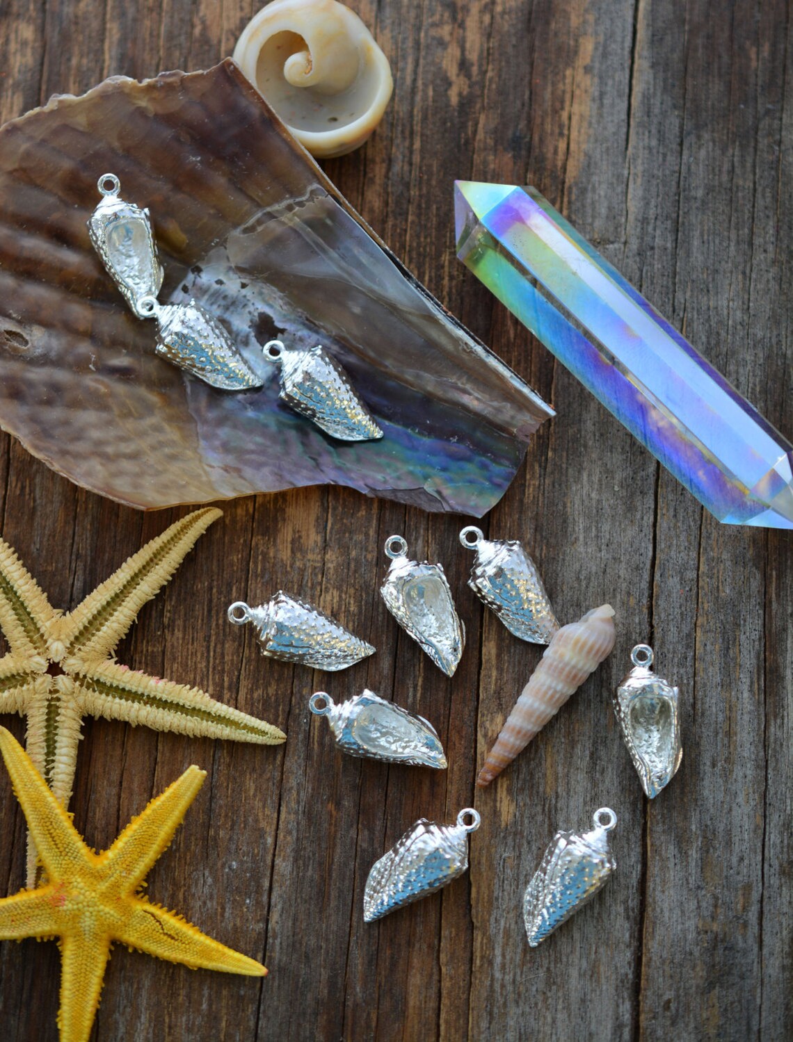 Sterling Silver Conch Shell Charms 11x24mm 2pcs / Nunn - Etsy