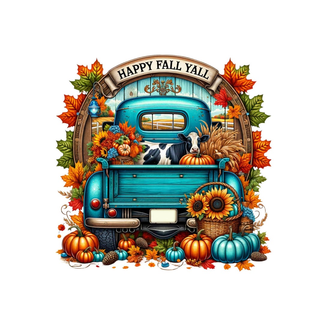 Blue Fall Farm Truck With Cow Png Svg - Etsy