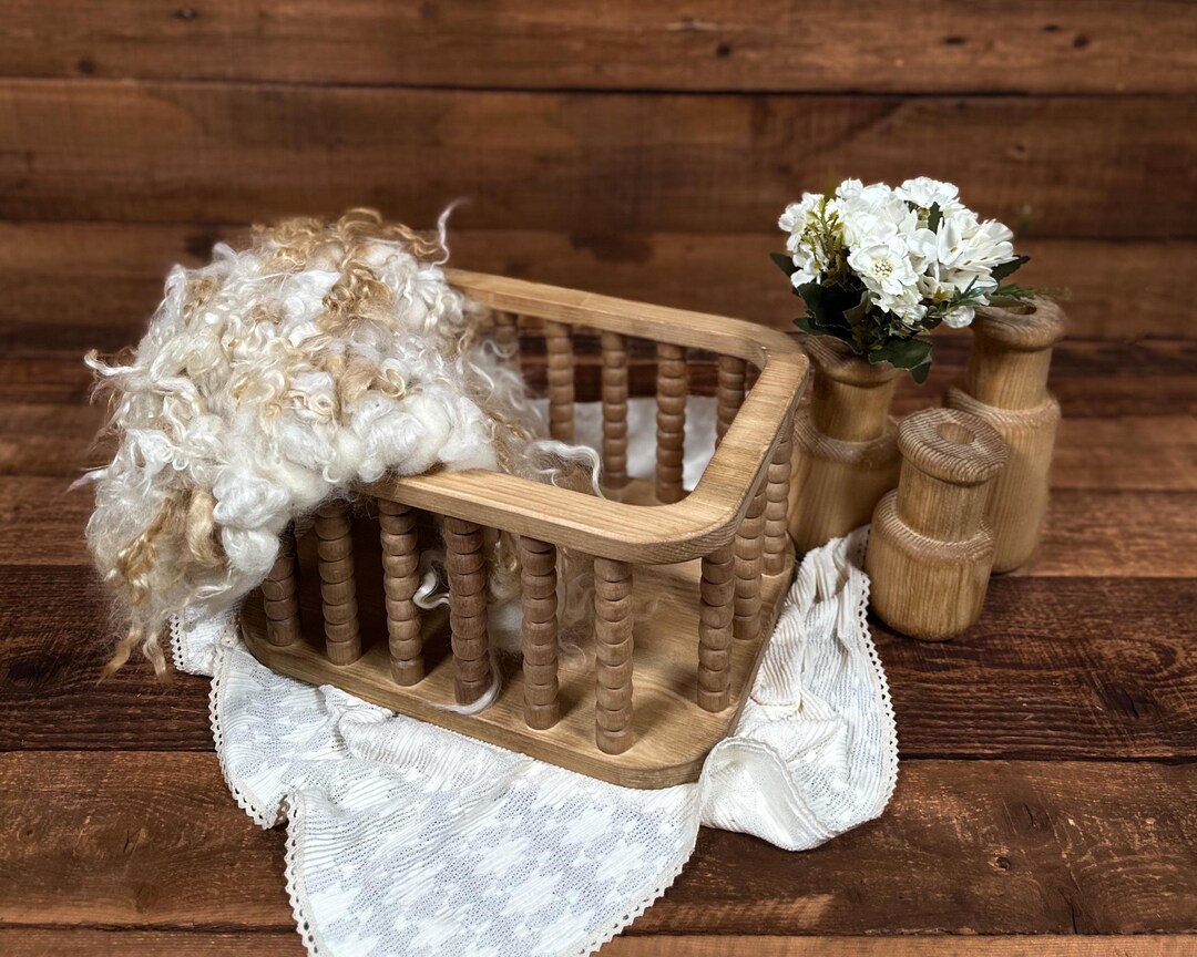 Natural Wood Turned Baby Prop Basket – Rustic Newborn Photography Bed ...