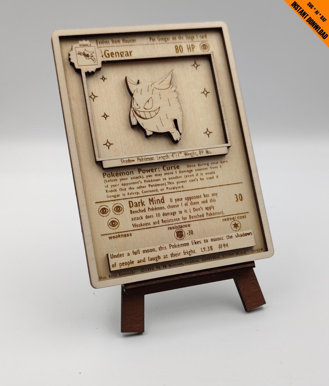 Gengar Pokémon Holz Karte 094 20/62 Laser Plotter Dateien für Holz SVG ...