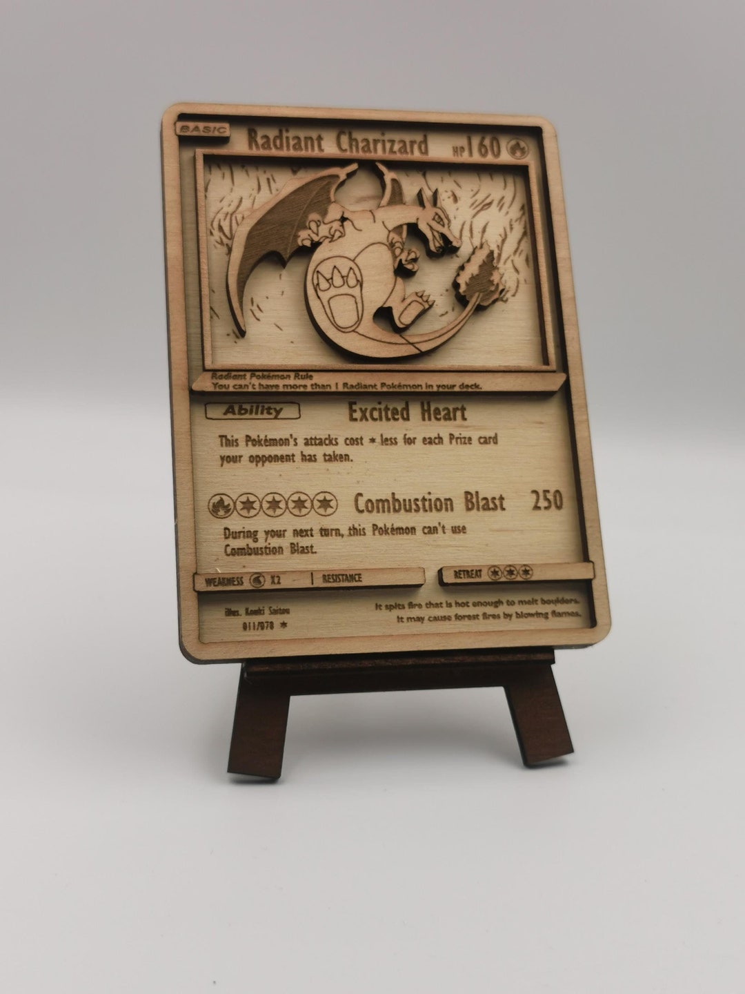 Radiant Charizard Pokémon - Wooden Card - 133 - 011/078 - Laser Cutter ...