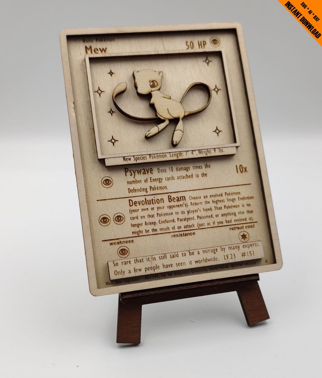 Mew Pokémon Wooden Card 151 Laser Cutter Files for Wood SVG/AI/DXF ...