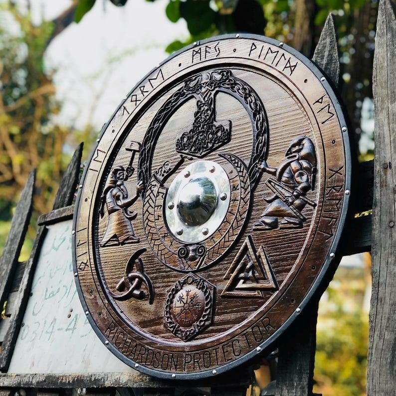 Custom Viking Shield, Medieval Round Shield, Carved Viking Gift, Wall ...