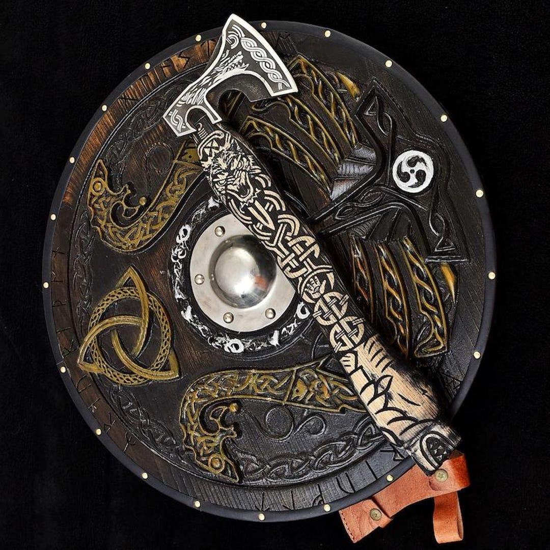 Custom Viking Shield, Medieval Axe &shield Set, Carved Viking Gift ...