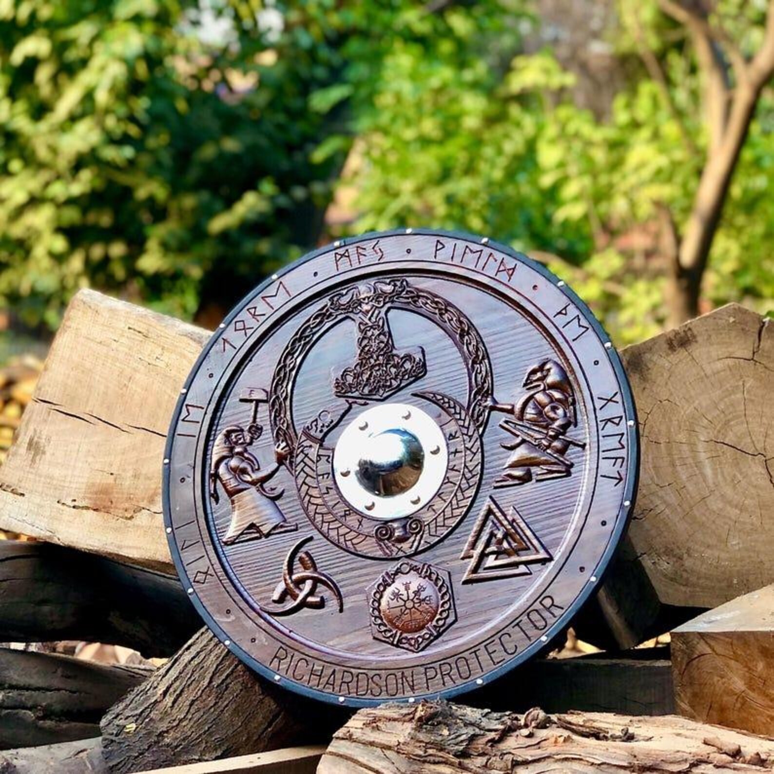 Custom Viking Shield, Medieval Round Shield, Carved Viking Gift, Wall ...