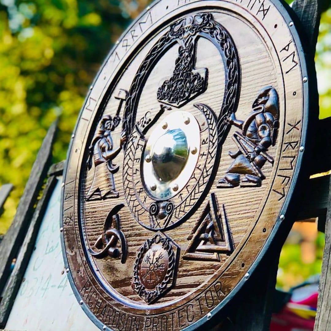 Custom Viking Shield, Medieval Round Shield, Carved Viking Gift, Wall ...
