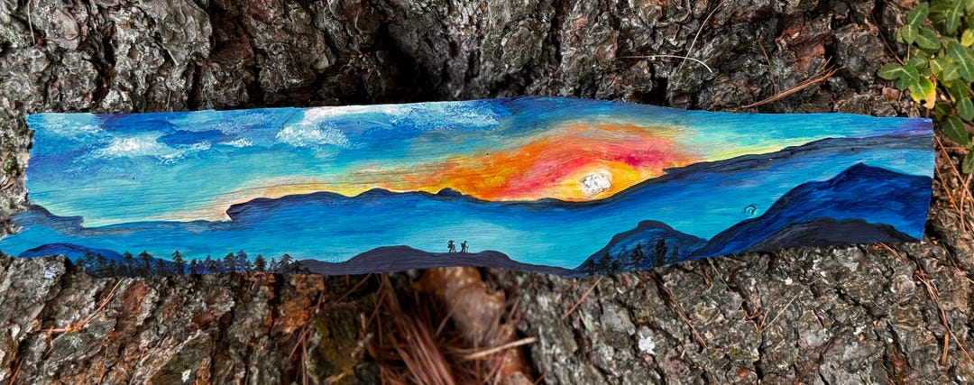 Hikers on Ridge Sunset Wood Slab Painting Wall Decor - Etsy