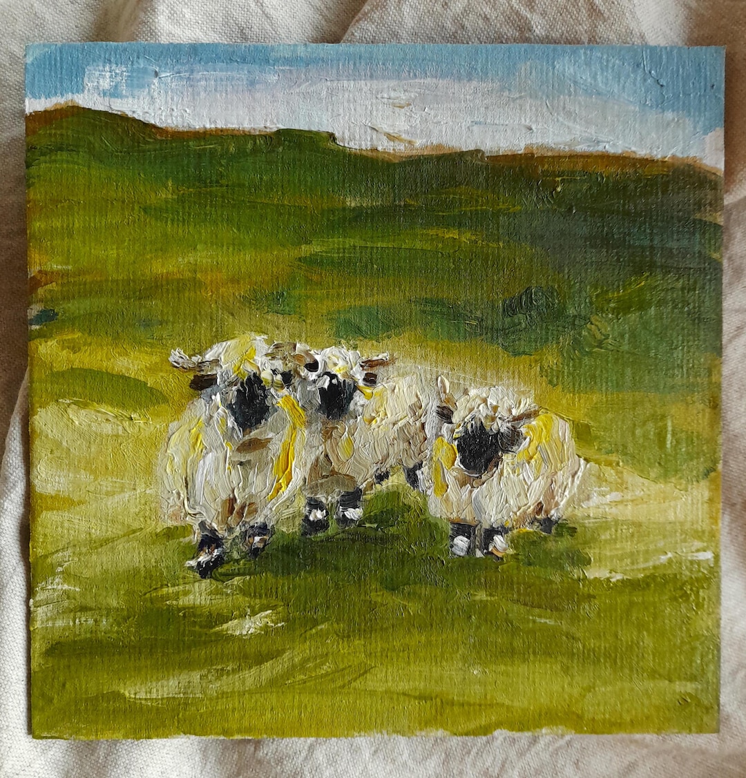 Sheep Painting Original Oil Painting Landscape Art, Nature Art, Meadow ...