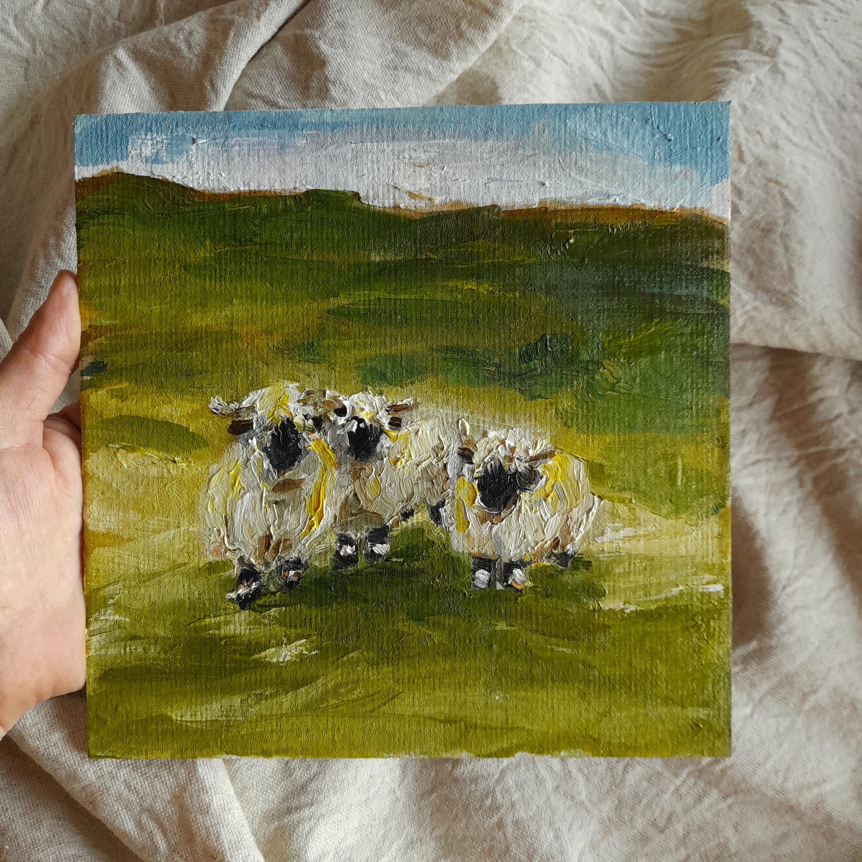 Sheep Painting Original Oil Painting Landscape Art, Nature Art, Meadow ...
