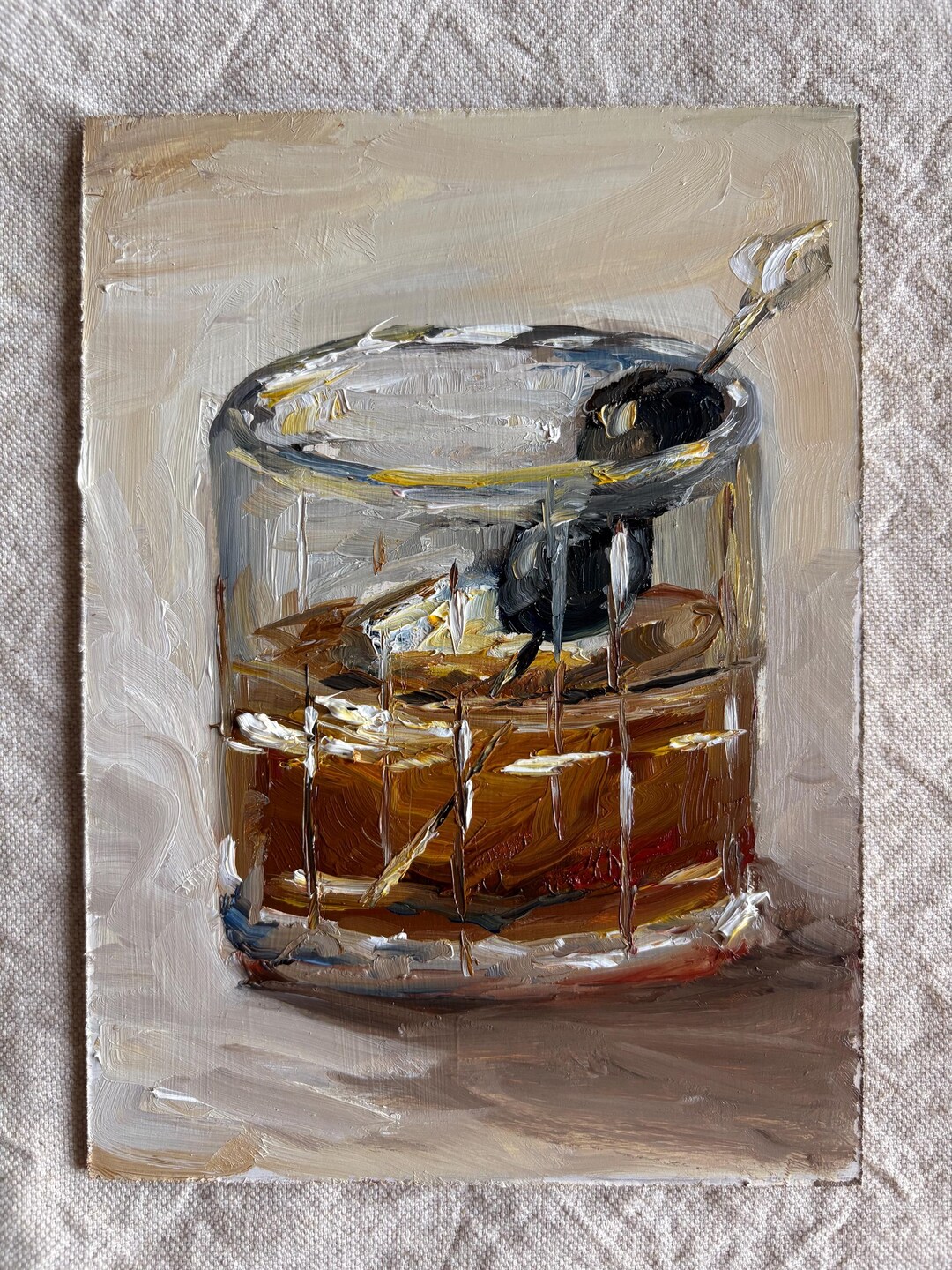 Old Fashion Art Cocktail Still Life Original Art Olive Oil Painting ...