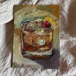 Rum Old Fashion Art Cocktail Still Life Original Art Cherry Oil ...