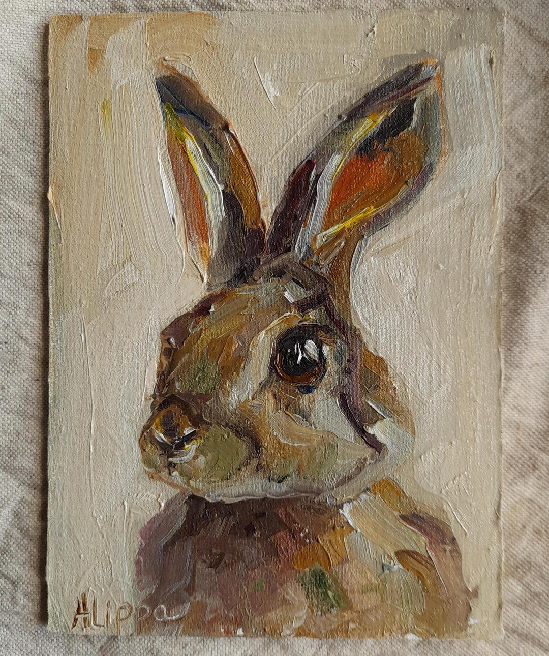 Rabbit Oil Painting - Original Animal Artwork, Semi Abstract , Textural ...