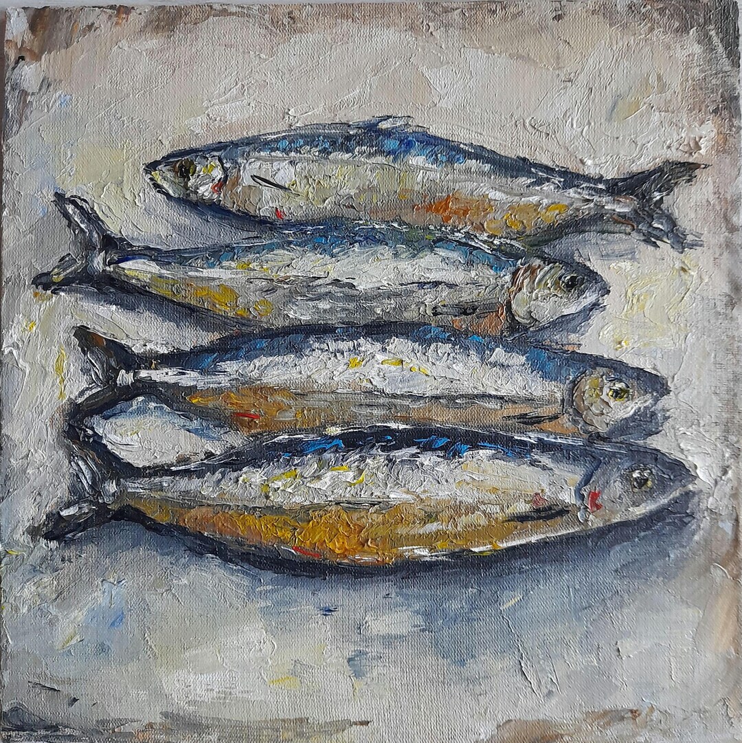 Sardine Impasto Painting - Coastal Wall Art Decor - Handmade Fish ...