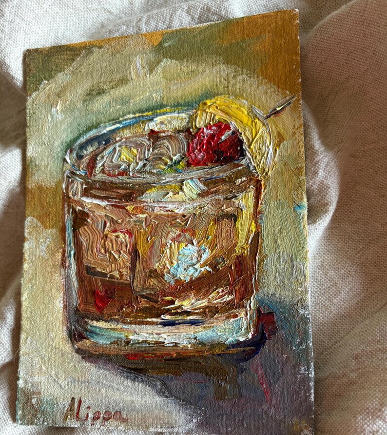 Rum Old Fashion Art Cocktail Still Life Original Art Cherry Oil ...