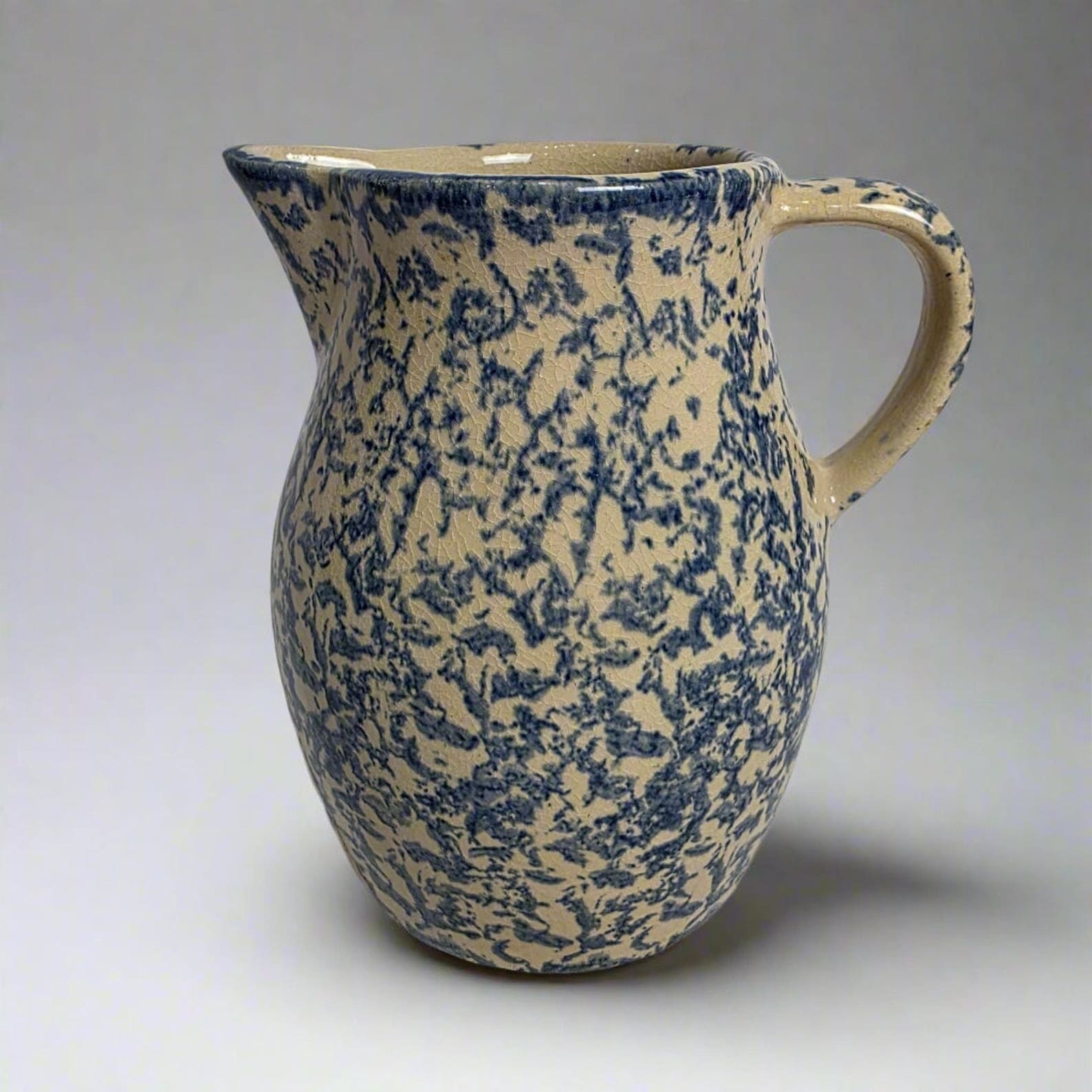 Vintage Robinson Ransbottom Spongeware Ceramic Blue and White Pitcher ...