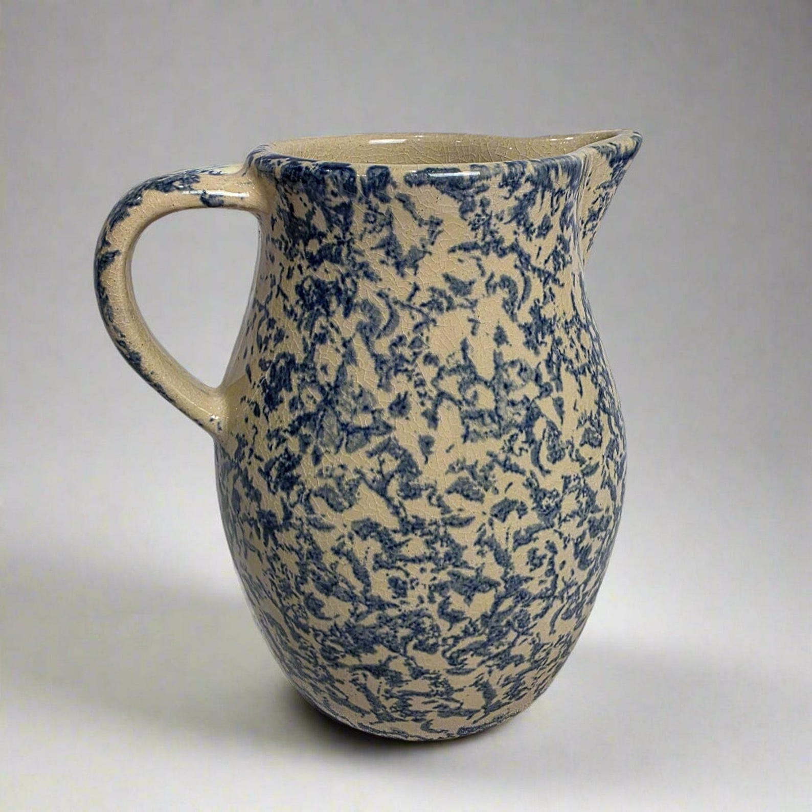 Vintage Robinson Ransbottom Spongeware Ceramic Blue and White Pitcher ...
