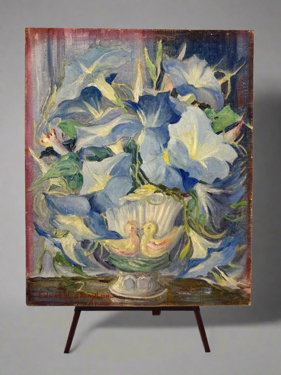 Vintage Edna Ellis Baylor Oil on Canvas Morning Glory Floral Still Life ...