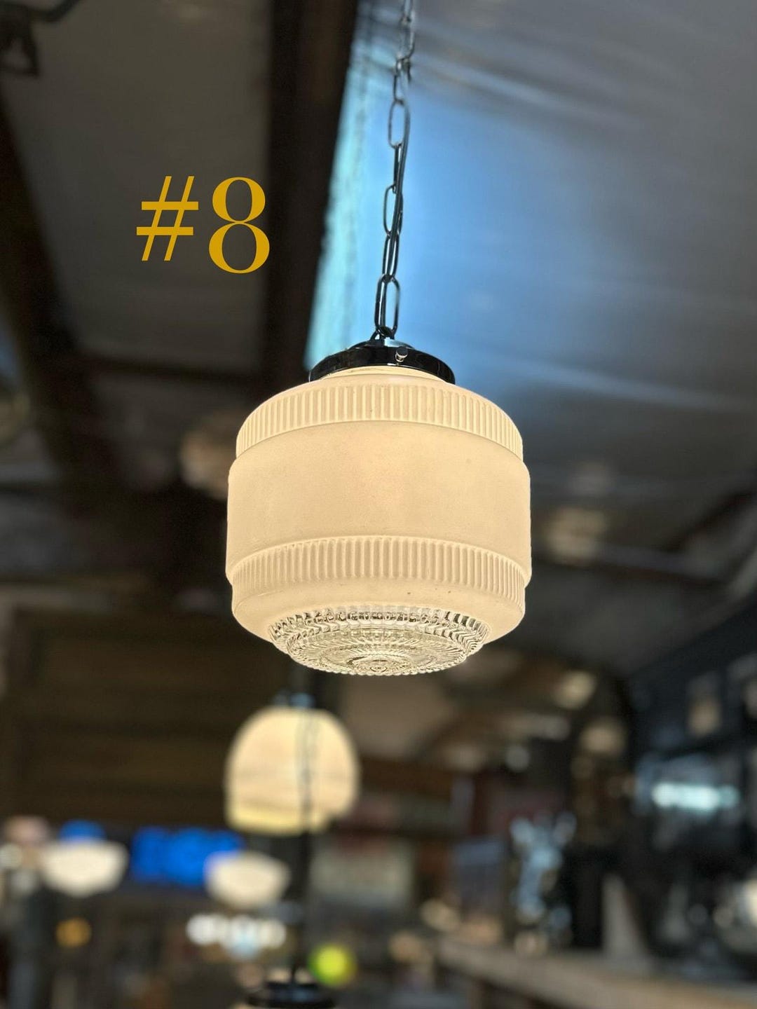Vintage MCM Mid-century Art Deco Ribbed Layer Cake Pendant Light ...