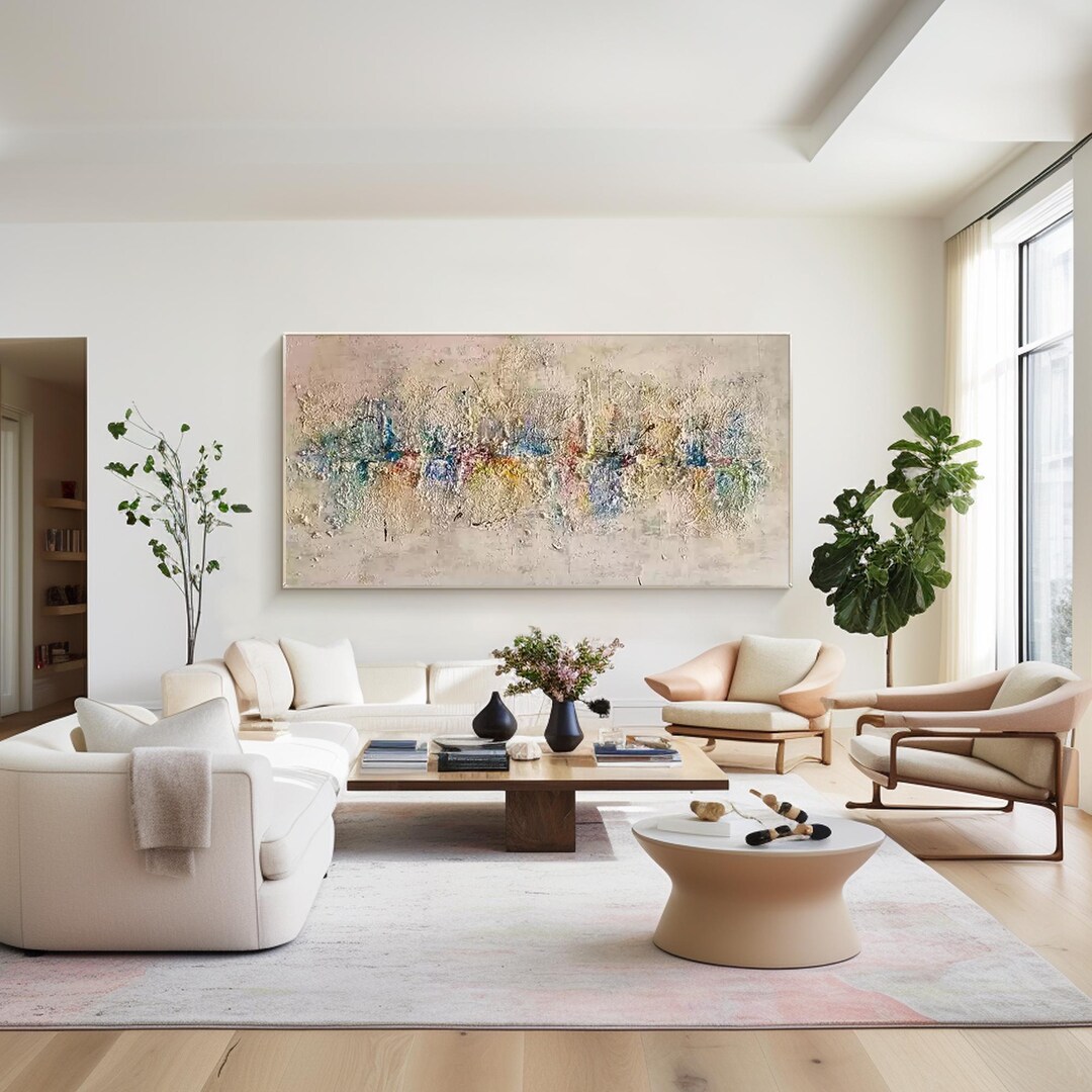 Extra Large Colorful Abstract Wall Art – Textured Floral Canvas ...