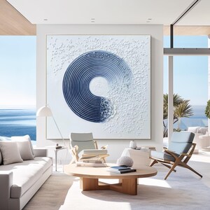 Navy Blue Wall Art Textured Abstract Painting Artwork Enso Circle ...