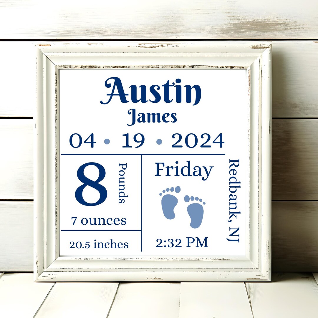 Personalized Baby Birth Stats Sign: Custom Nursery Wall Art - Etsy