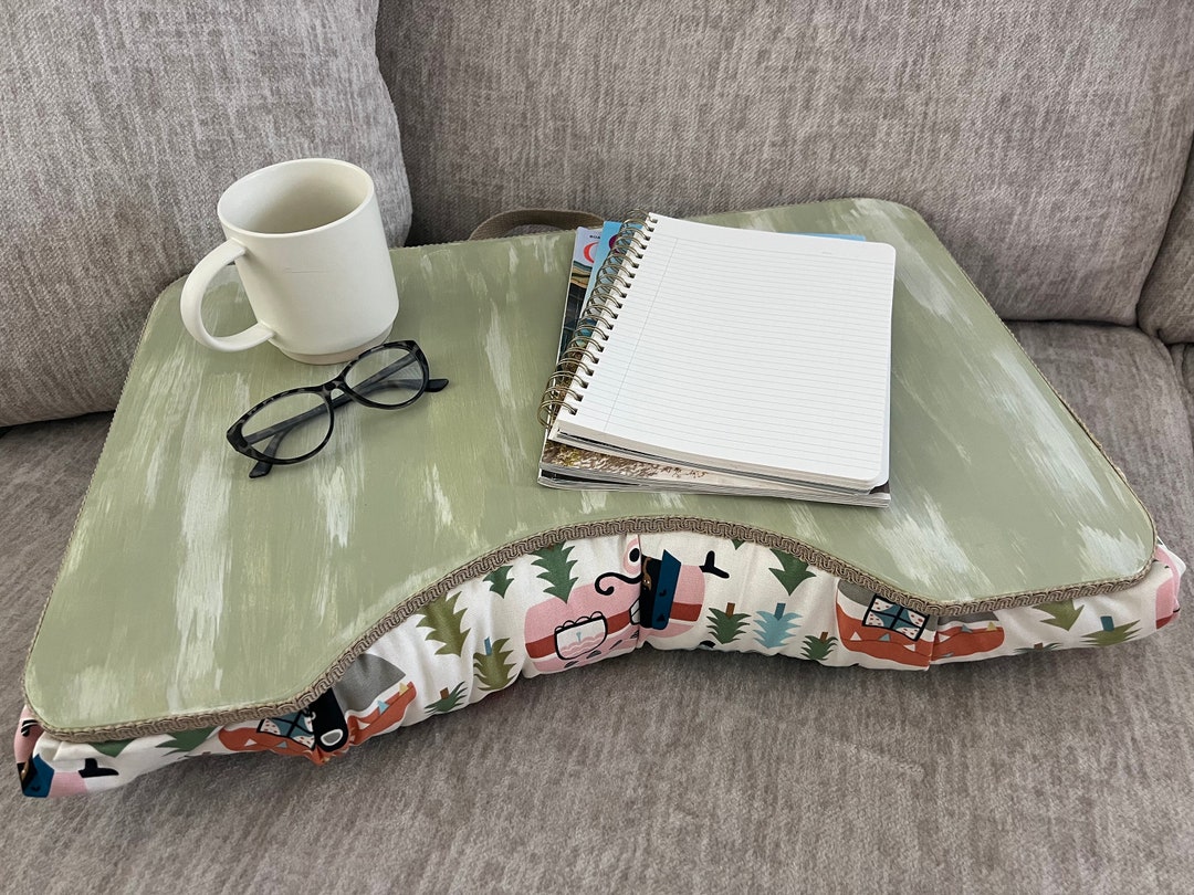 Large Green and White Distressed Lapdesk With Camper Themed Pillow and ...