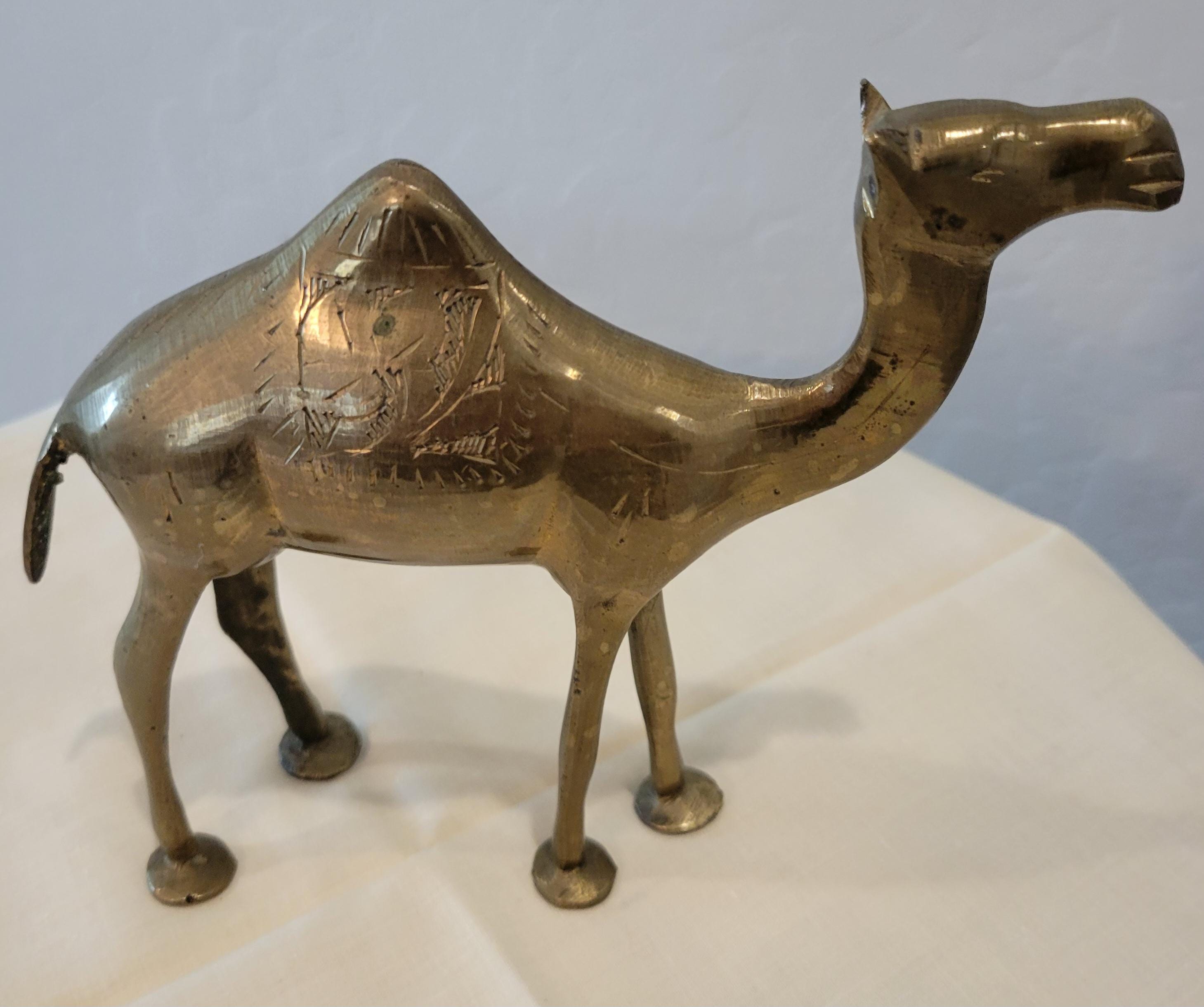 Vintage Solid Brass Camel Cast Statue. Aged Metal Golden Patina ...