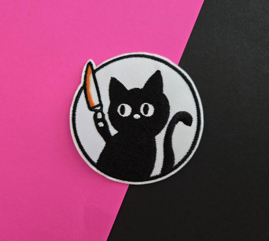 Black Cat With Dagger Embroidered Iron on Patch, Funny Patch, Halloween ...
