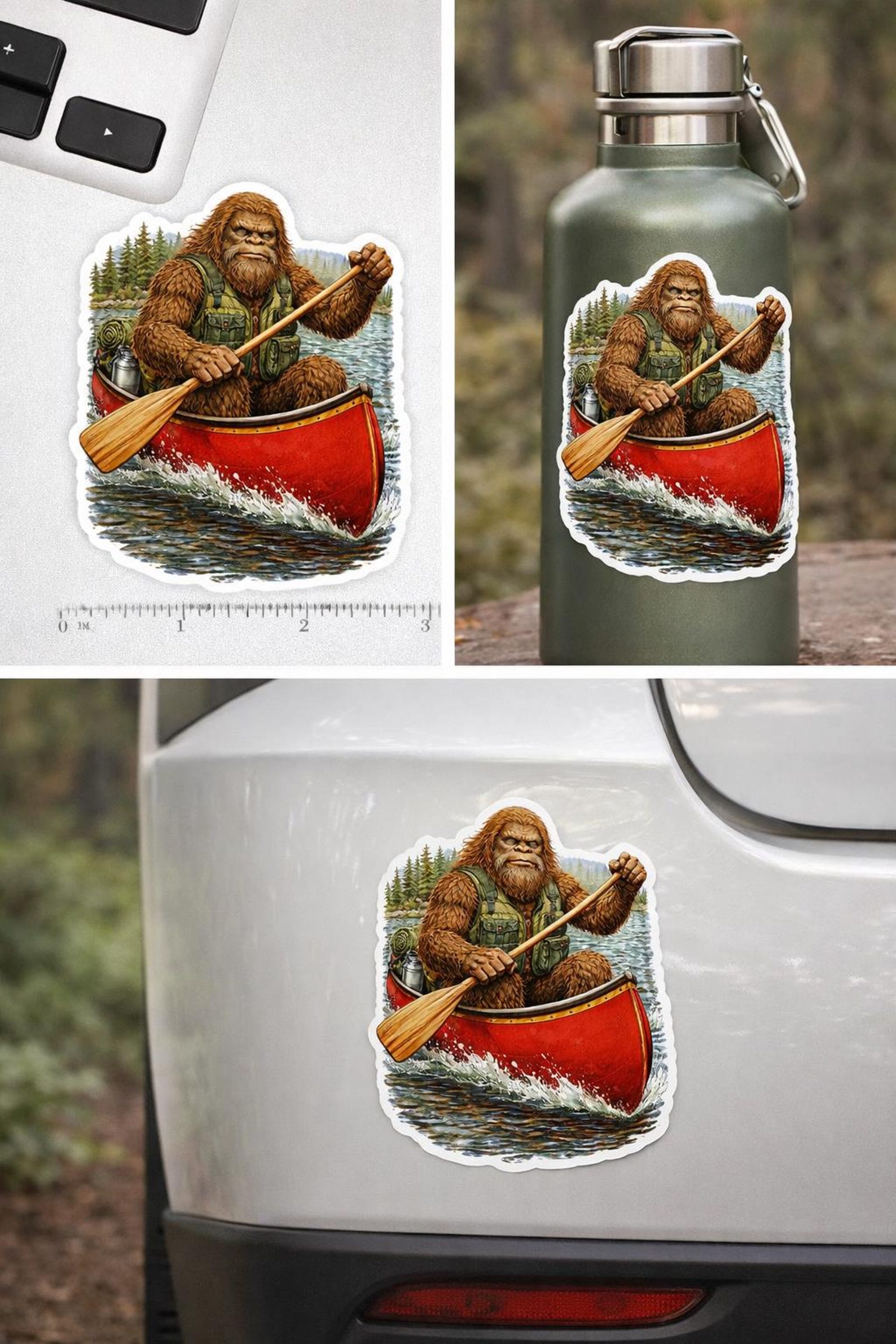 Bigfoot Canoe Sticker | Sasquatch Paddling Vinyl Decal - Etsy