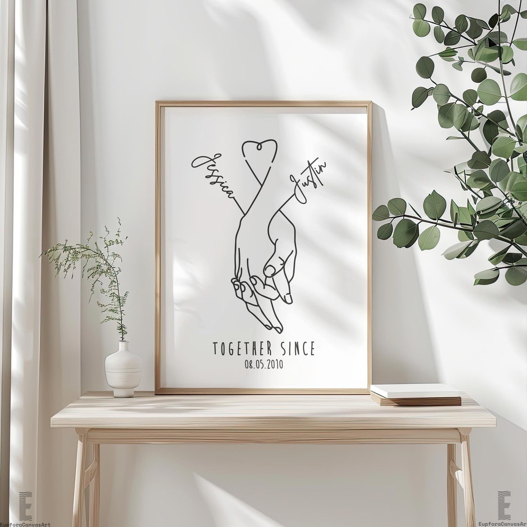 Custom Holding Hands Couple Name Canvas Print, Together Since Sign ...