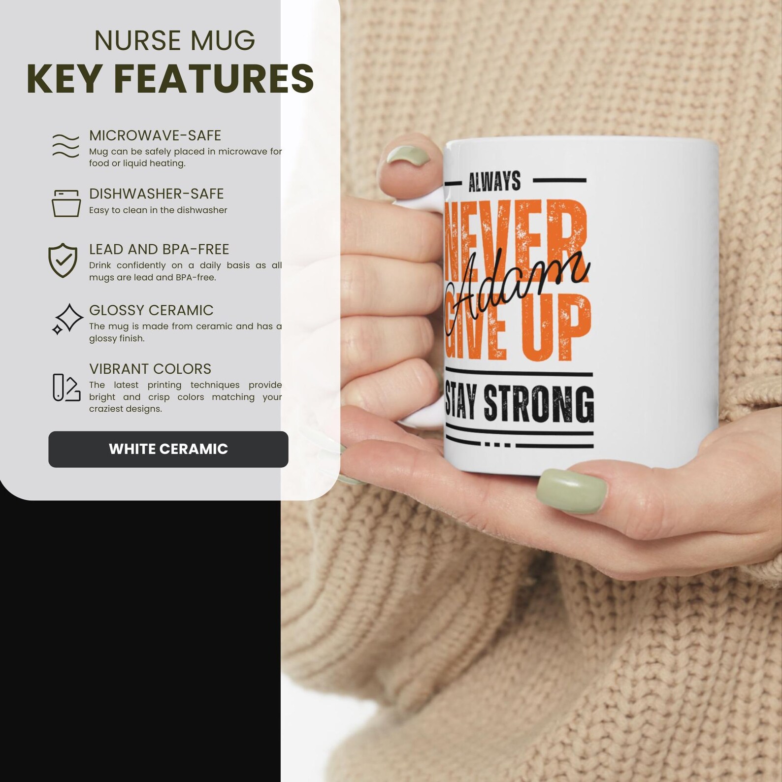 Personalized 'always Never Give up Stay Strong' Mug, Custom Name Mug ...