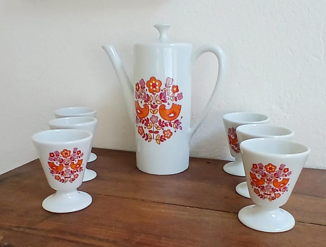 Coffee Pot (21cm High) + 6 Small Mazagran Cups (8cm High), Limoges ...