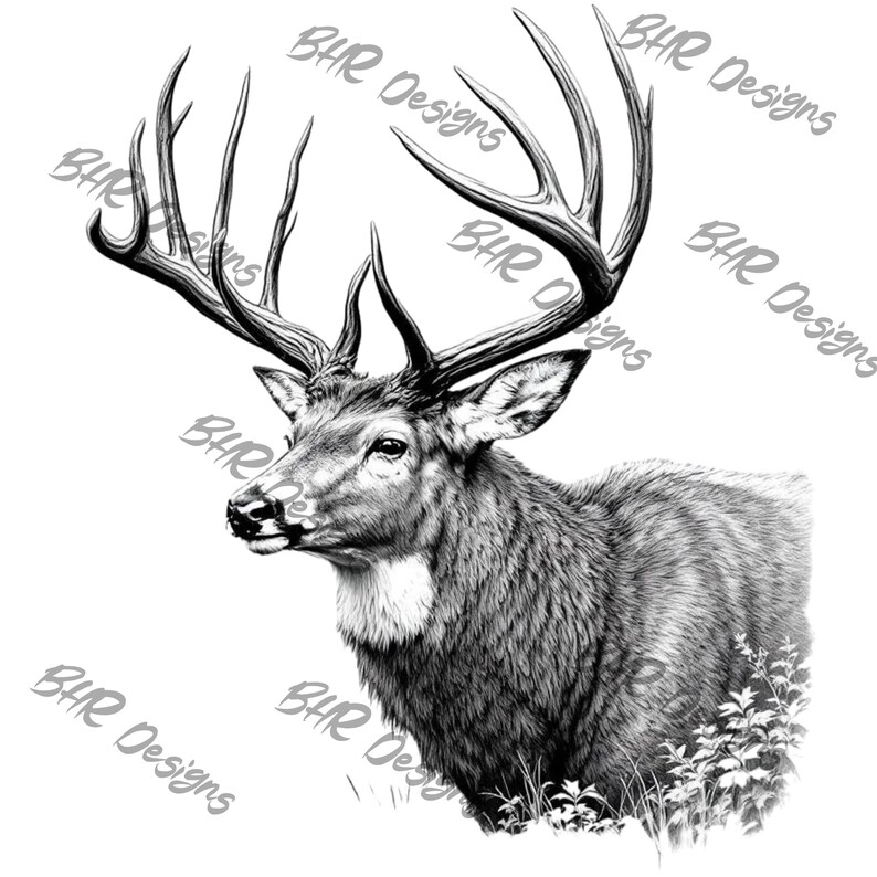 Whitetail Buck Deer Vector Drawing Jpg Png Pdf - Etsy