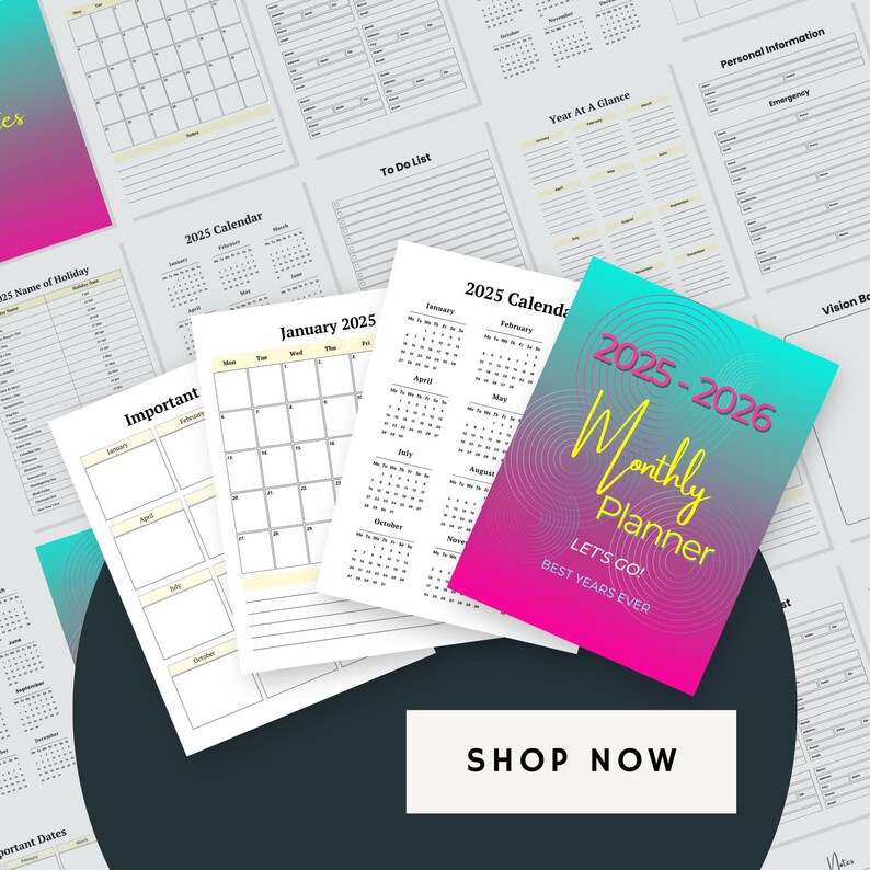 PLR 2025-2026 Monthly Planner | Printable PDF | Month at a Glance ...