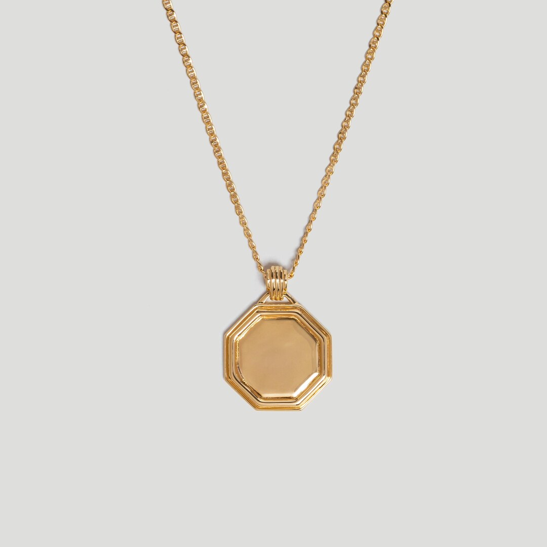 Octagon Gold Coin Necklace in 18k Gold Plated Sterling Silver - Etsy