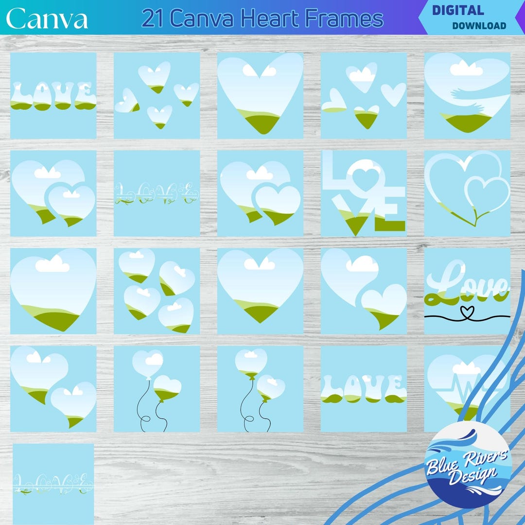 Heart Photo Frame Templates for Canva: 21 Easy-edit Designs (digital ...