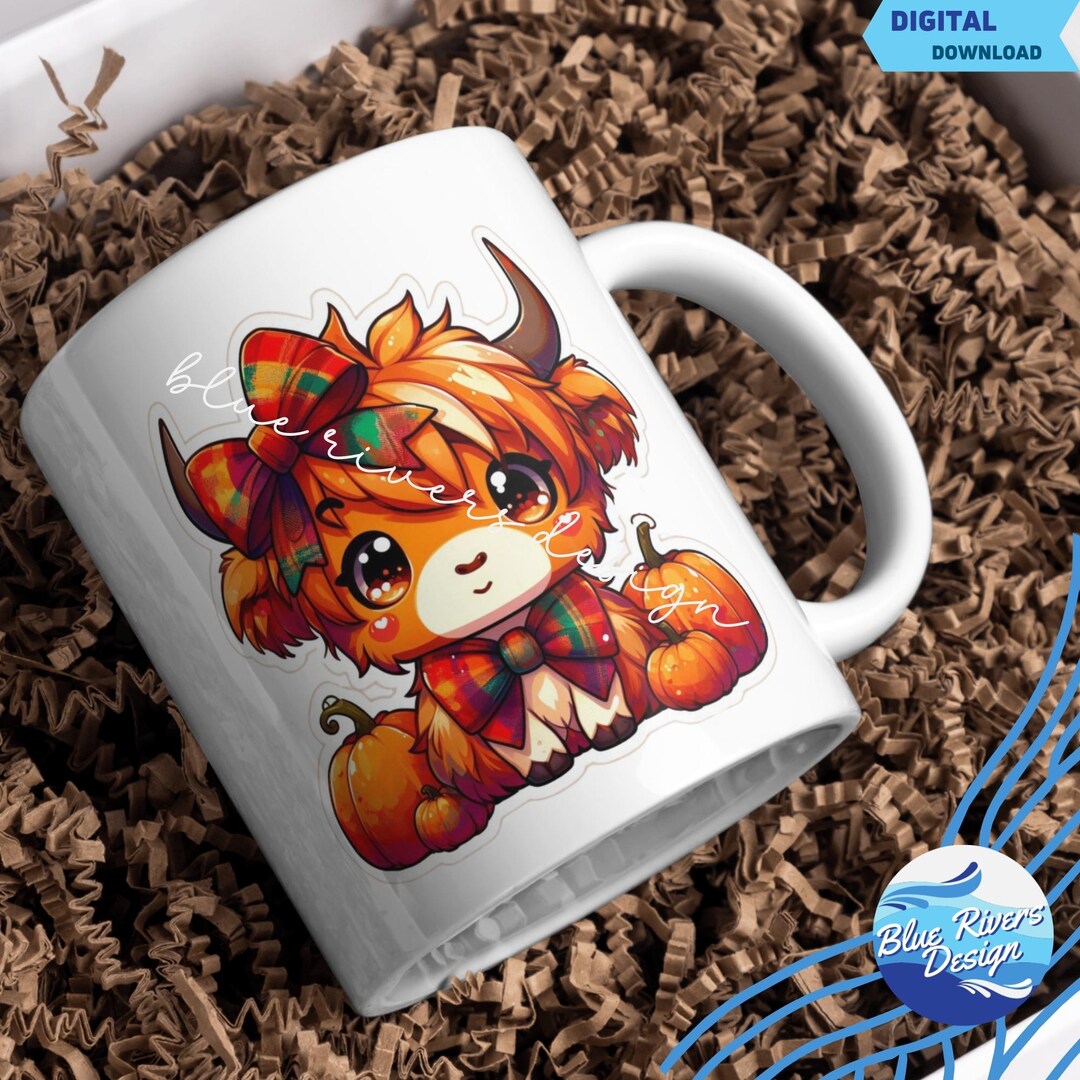 Chibi-style Highland Cow Fall Digital Stickers, 10 Design Elements ...