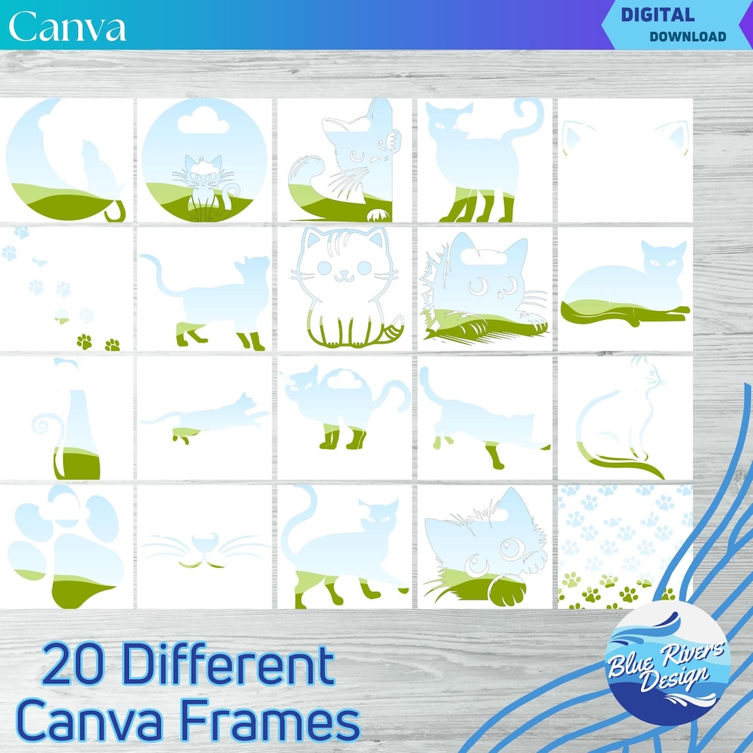 Cat Canva Frame Templates, 20 Styles, Drag & Drop Your Cat Picture or ...