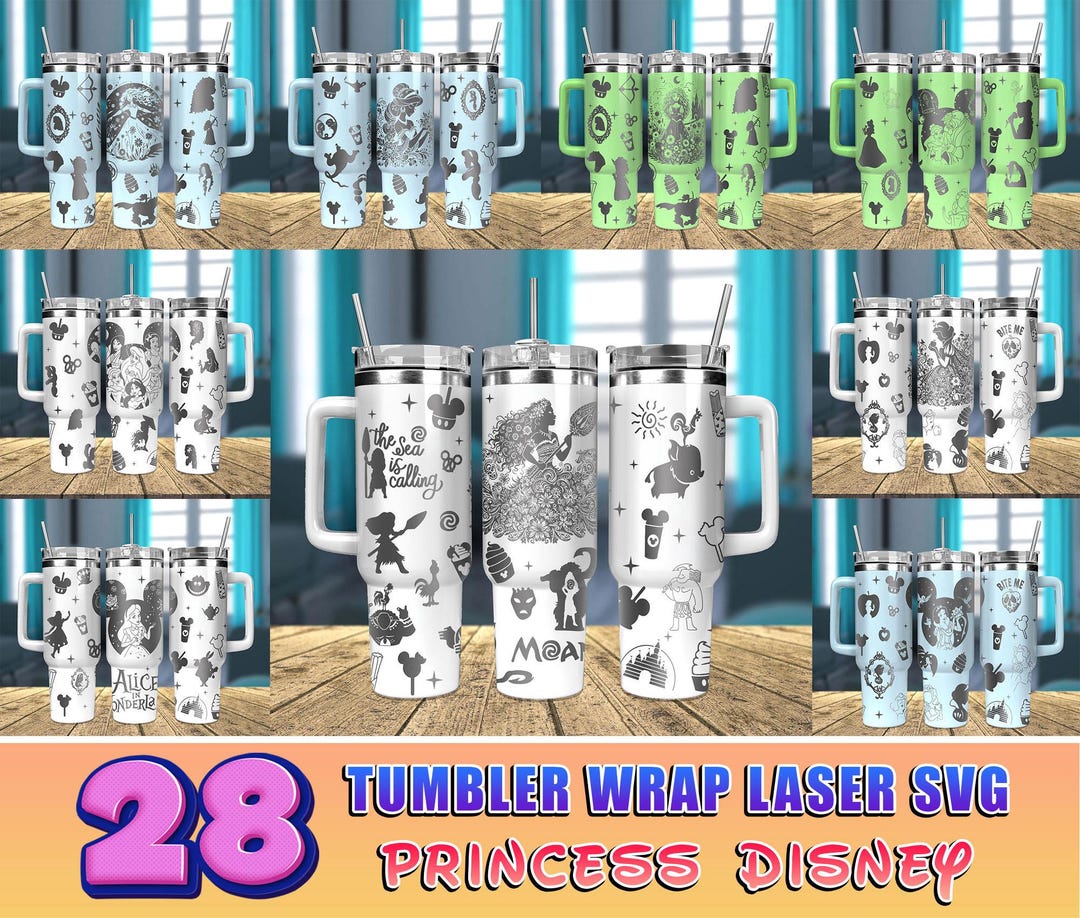 28 Designs Princess Cartoon 40oz Engraved Tumbler Svg, Princess Bundle ...