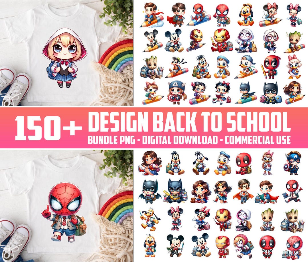 150+ Design Back to School PNG Bundle, Cartoon School PNG, First Day of ...