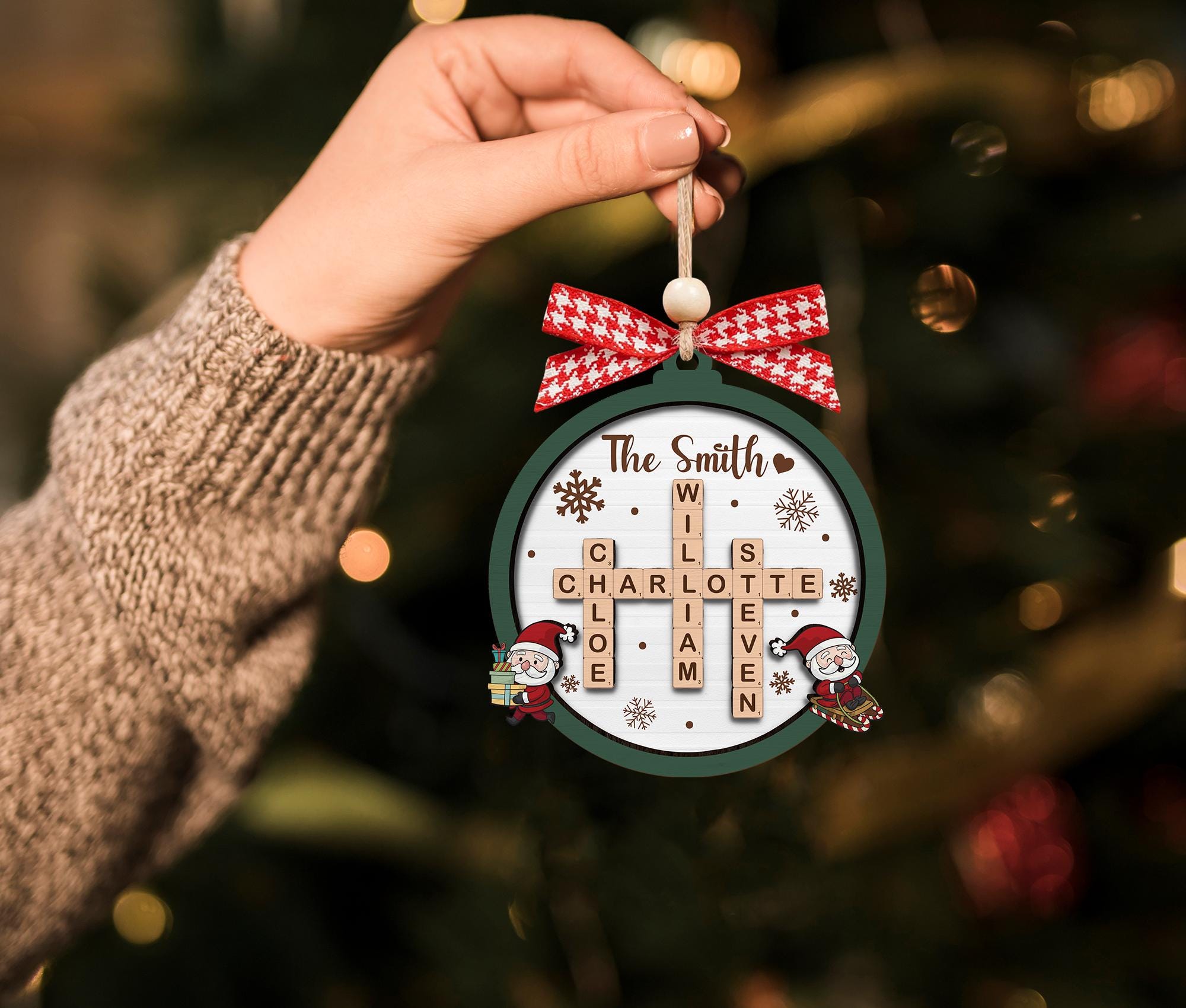 Custom Family Crossword Puzzle Art Ornament, Personalized Christmas ...