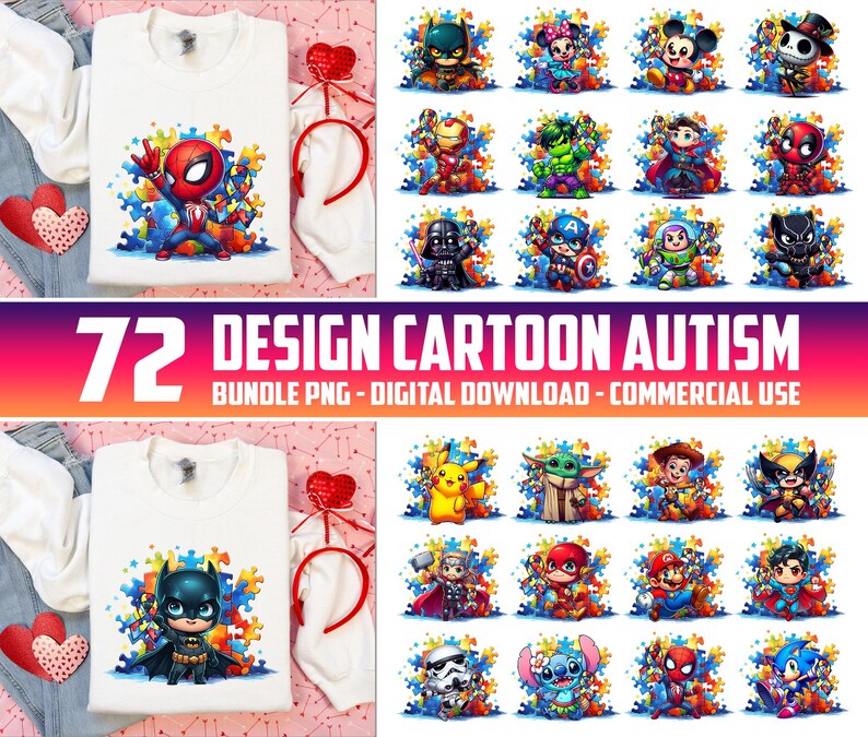 72 Design Autism Cartoon PNG Bundle, Autism Puzzle PNG, Autism ...