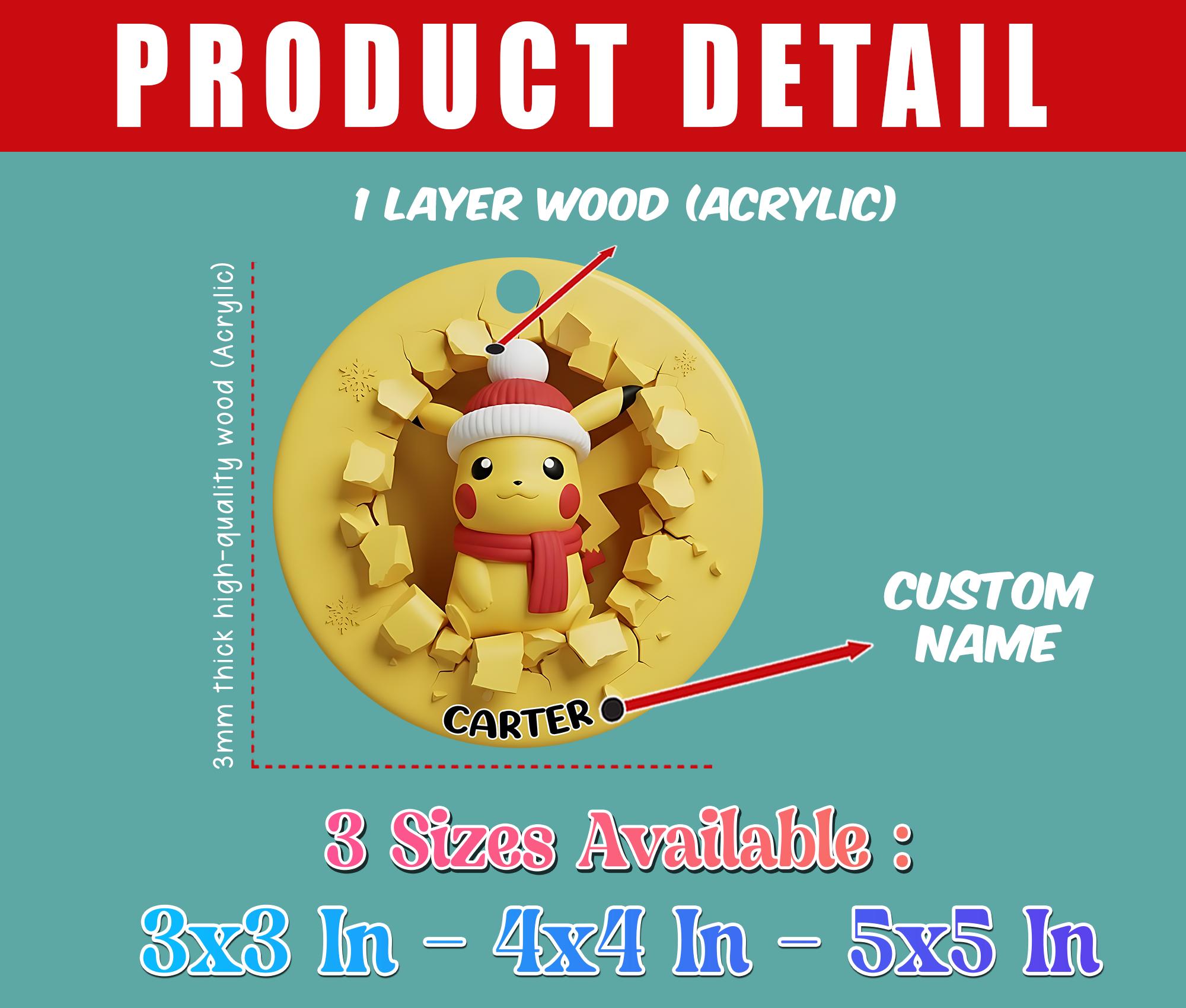 Personalized Cute Poke Monsters Christmas 2D Flat Ornament, Xmas Gift ...