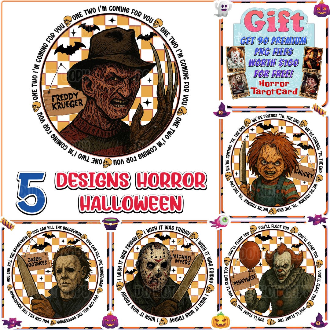 Halloween Horror Png, Horror Killers Bundle Png, Retro Horror Movies ...