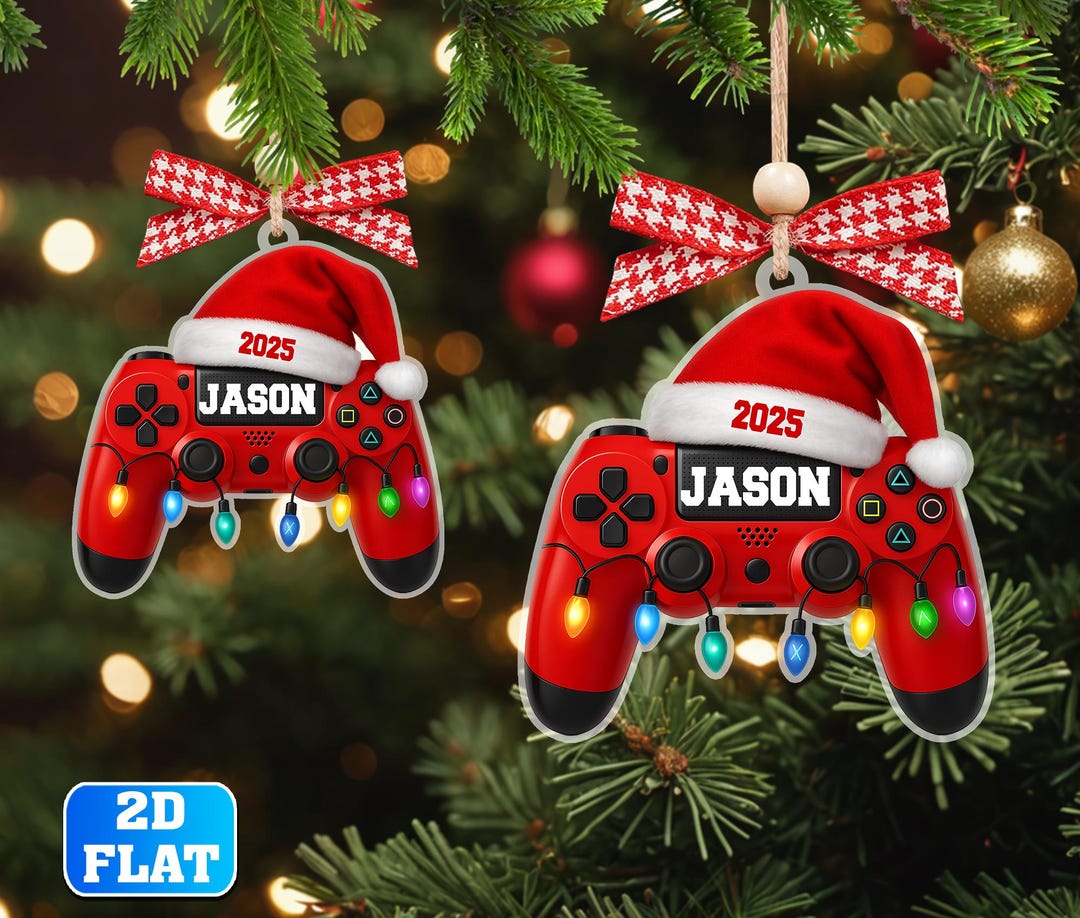 Personalized Game Controller Christmas 2D Flat Ornament, Custom Video ...